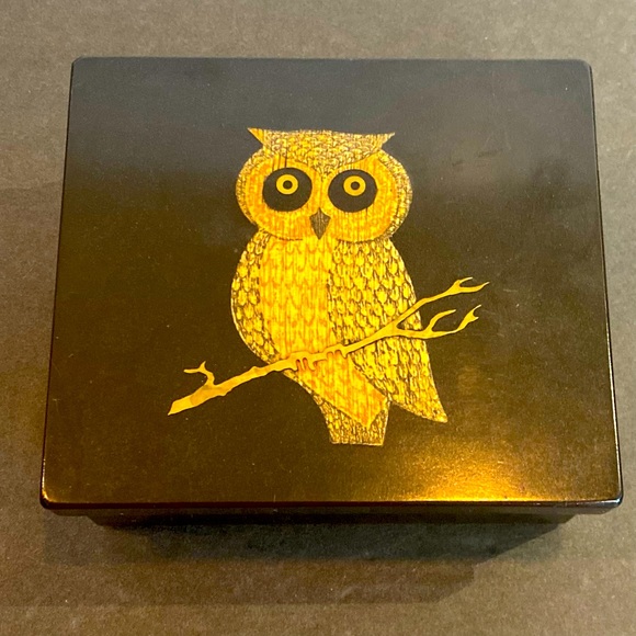 Couroc | Games | Owl Couroc Box Black Satin Hinged Top Hand Inlaid ...